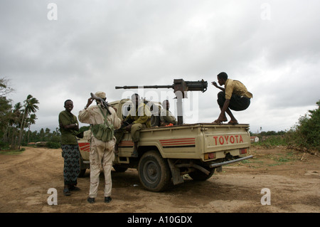 Somali militia on a Technical support vehicle fitted with 12.7mm anti ...