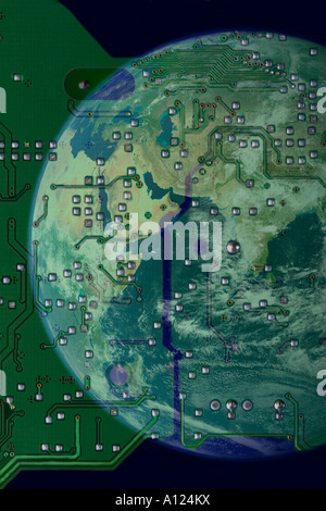 the earth and the electronic circuits Stock Photo - Alamy