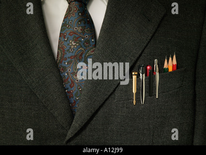 Mens suit jacket with pens and pencils in the top pocket Stock Photo ...
