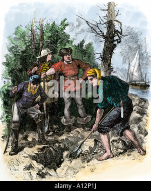Pirate Captain Kidd burying his treasure possibly on Gardiners Island ...