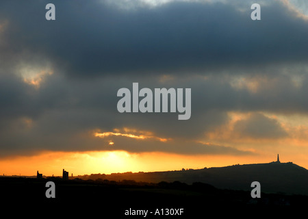 Sunset over Carn Brea Redruth Cornwall UK Stock Photo - Alamy