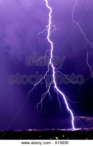 Large lightning bolt strikes down next to an illuminated baseball Stock ...