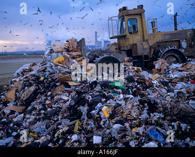 Bulldozing waste on land fill site Warrington Cheshire England UK Stock ...