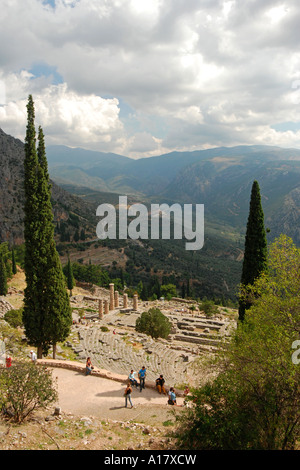 Amplitheater, Delphi ruins, Greece under Mount Parnassus Stock Photo ...