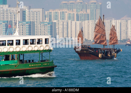 Duk Ling, old junk and Star Ferry in Victoria Harbor Hong Kong Stock ...