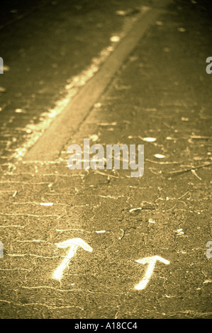Painted arrows on the pavement to direct pedestrians to a one way ...