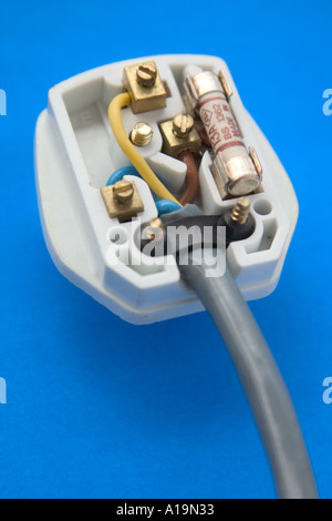 british type electrical plug laid open to expose the inside with wires ...