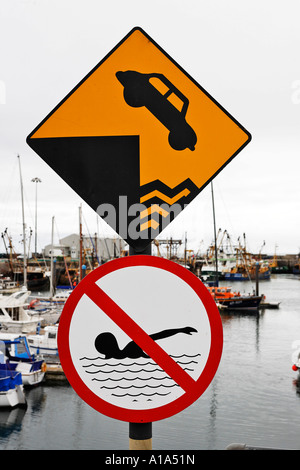 Warning signs, Kilmore Quay, Wexford, Ireland Stock Photo - Alamy