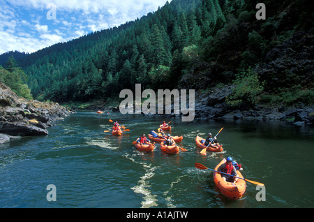 USA Oregon Rogue National Wild and Scenic River Kayakers on Orange ...