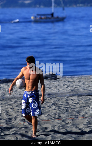 USA Washington Seattle Erik Willanger plays beach volleyball game on ...