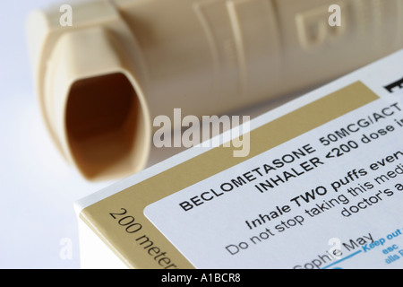 Asthma inhaler becotide brown for asthma sufferers Stock Photo - Alamy