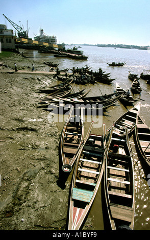 Yangon (Rangoon): Yangon River, cargo ship, port crane of Myanmar ...