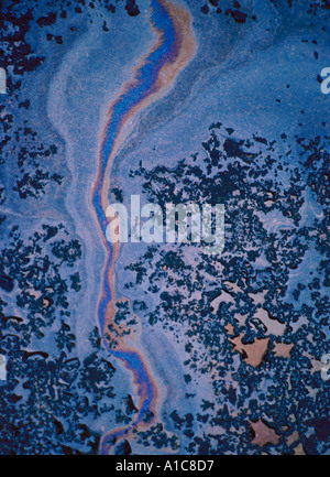 rainbow stain of motor oil on wet asphalt pavement Stock Photo - Alamy