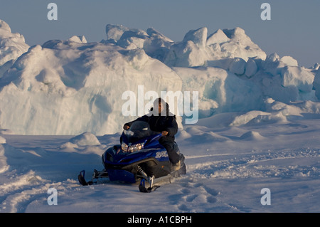 snow machine tracks through jumbled ice in the frozen Chukchi Sea ...
