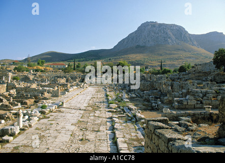 Greece. Ancient Corinth. Lechaion Way. Marble-paved road to the port of ...