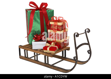 Christmas Sleigh On Red Background, Goodbye 2018 Stock Photo - Alamy