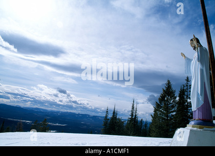 The statue of Jesus Christ at Whitefish Mountain Resort overlooks ...