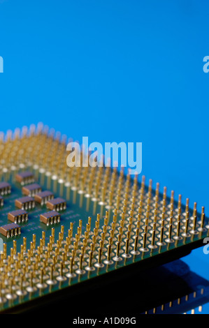 A close up of an Intel Pentium processor from a PC showing the ...