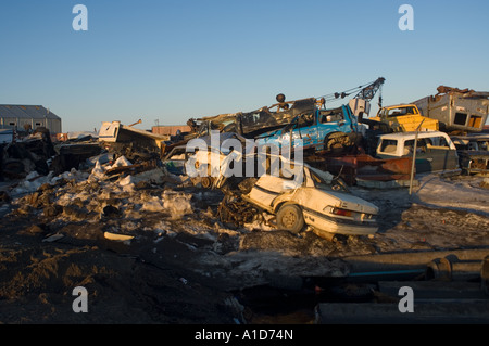 junkyard in the Inupiat village of Point Barrow along the Arctic coast ...