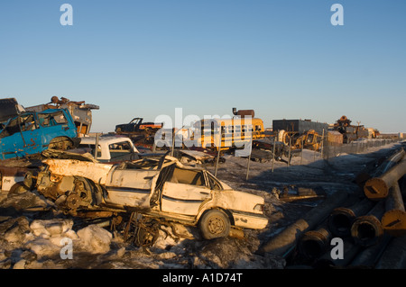 junkyard in the Inupiat village of Point Barrow along the Arctic coast ...