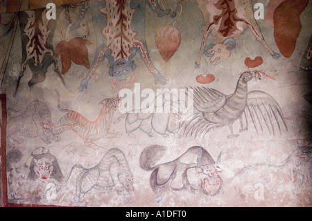 Buddhist angry guardian temple mural paintings in Thiksey monastery ...