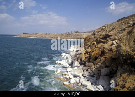 Salt encrusted shoreline of the Dead Sea in Jordan, 1980 Stock Photo ...