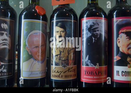 Wine bottles with labels of Mussolini, Stalin, Tito, Trumann, Che ...