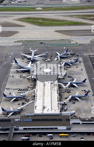 Aerial image of airplanes and runways at LAX airport Los Angeles ...