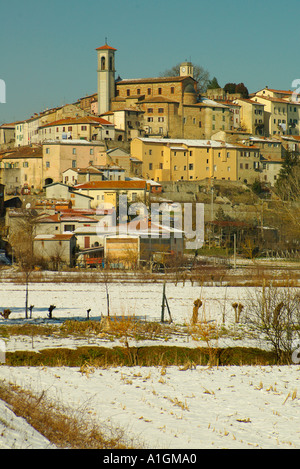 The town of Monterchi sits above a sea of snow Tuscany Italy Stock ...