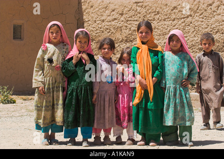 Children of the semi nomadic Aimaq people in front of summer yurts Pal ...