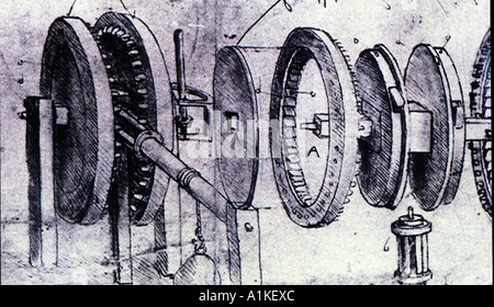 Leonardo da Vinci gears mechanical devices sketched Stock Photo - Alamy