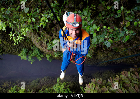 Waitomo Caves New Zealand 100 metre abseil rappel into Lost World ...