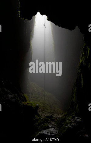 Waitomo Caves New Zealand 100 metre abseil rappel into Lost World ...