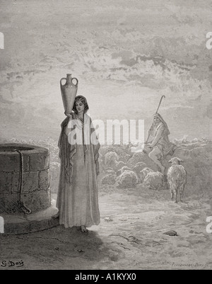 Jacob keeping Laban's flocks. Genesis 29;20. Engraving by Gustave Dore ...