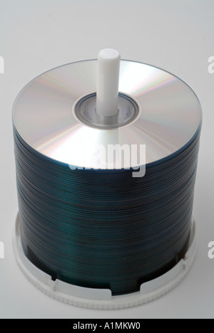Vertical stack of compact DVD discs "Digital Versatile Discs" disks ...