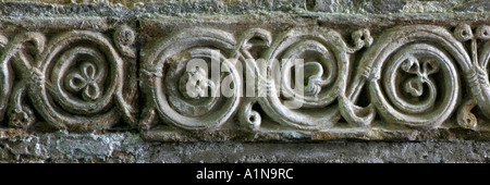 Anglo Saxon vine scroll carved stone frieze in Breedon on the Hill ...