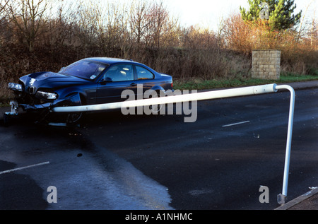 A car crashed into a lamp post Stock Photo - Alamy