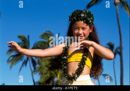 Hawaiian children young girls hula dancers at Paniolo Parade during ...