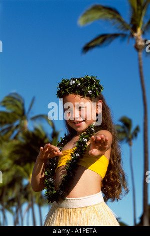 Hawaiian children young girls hula dancers at Paniolo Parade during ...