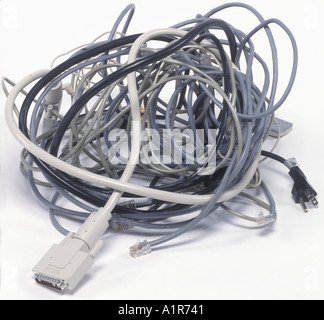 Tangled Ball Mess Of Computer Cords Stock Photo - Alamy
