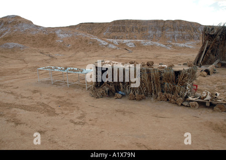 Souvenirs stall with desert roses on Sahara desert in Tunisia Stock ...