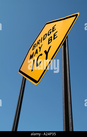 Bridge may be icy warning street sign Stock Photo - Alamy