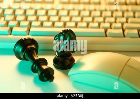 Chess Pieces with Computer Keyboard and Mouse Stock Photo - Alamy