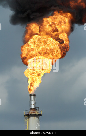 A flare burning off gas at Exxonmobil Fife Ethylene Plant, Scotland ...