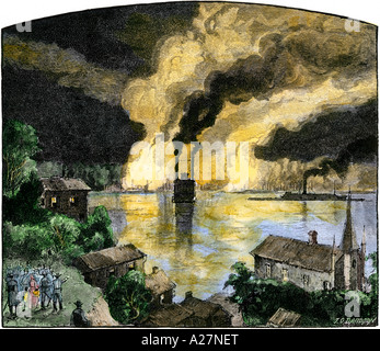 1800s 1860s CONFEDERATE IRONCLAD GUNBOAT ATTACK ON UNION BLOCKADE ...