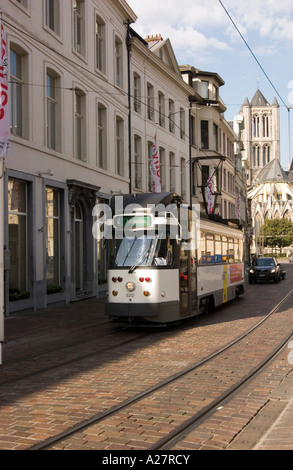 Tram on the streets of Ghent in Belgium Stock Photo - Alamy