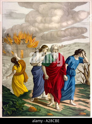 Bible, The burning of Sodom and Gomorrah Lot and his daughters leaving ...