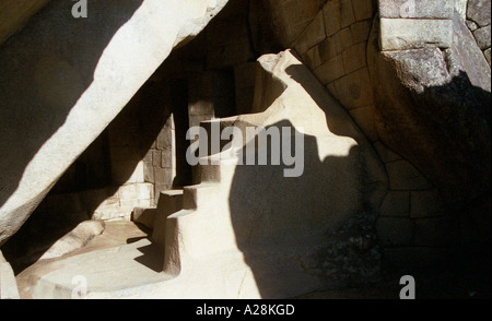 [Machu Picchu], cave of the [Royal Tomb] and Inca stone steps beneath ...