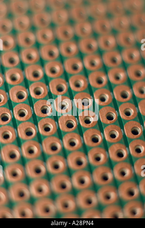 detail close up of matrix or stripboard used for building prototype ...