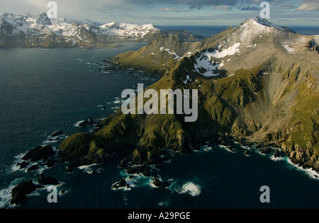SOUTH GEORGIA ISLAND, Antarctica, Aerial of Helland Glacier below Mt ...